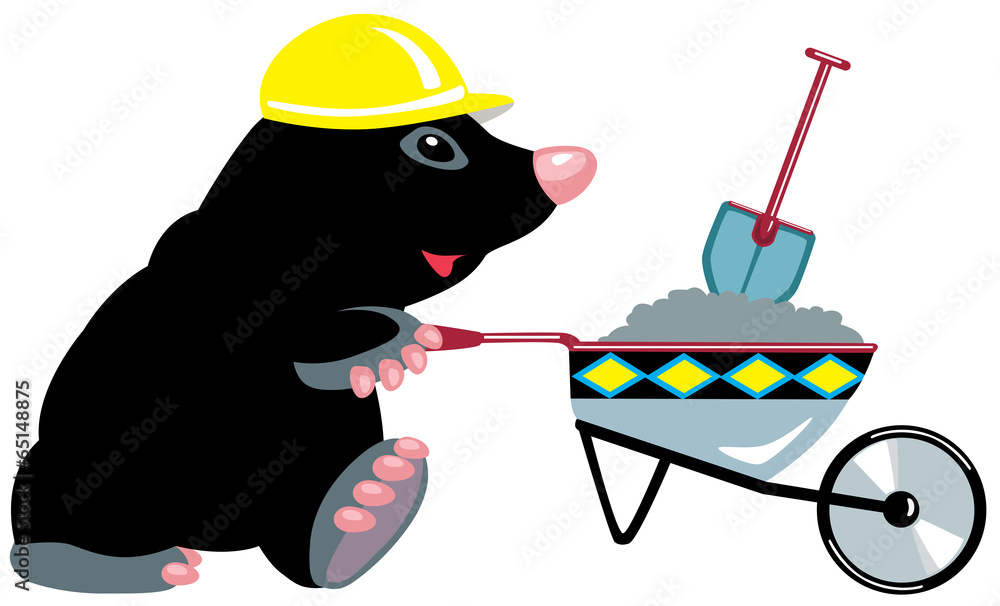 cartoon mole builder with wheelbarrow Stock Vector | Adobe Stock