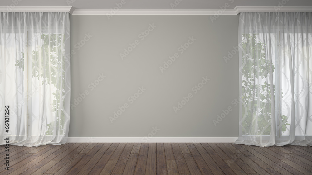 Empty room with two curtains Stock Illustration | Adobe Stock