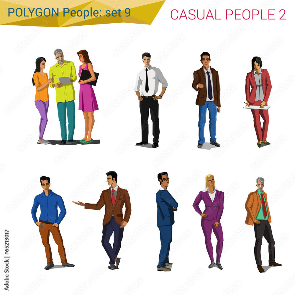 Polygonal style casual people set. Polygon people collection. Stock ...