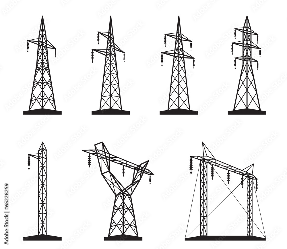 Electrical transmission tower types in perspective Stock Vector | Adobe ...