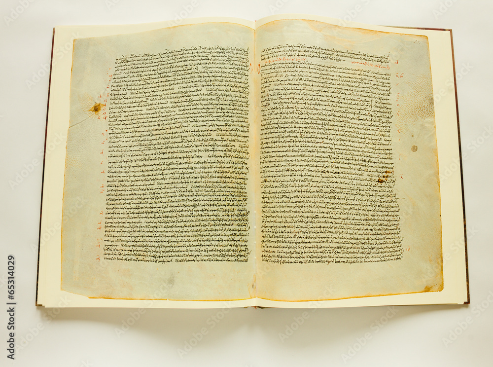 Opened vintage book with text in ancient Greek alphabeth Stock Photo ...