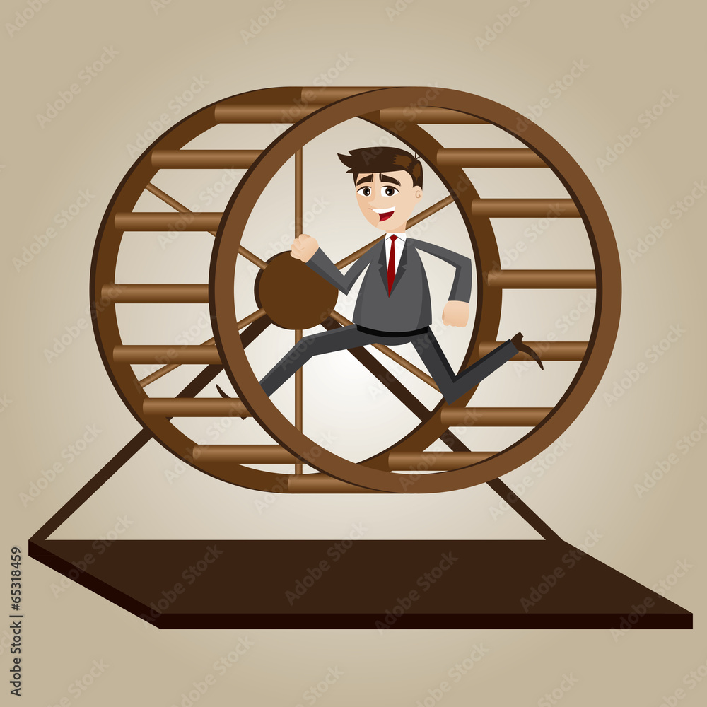 cartoon businessman running in rat wheel Stock Vector | Adobe Stock