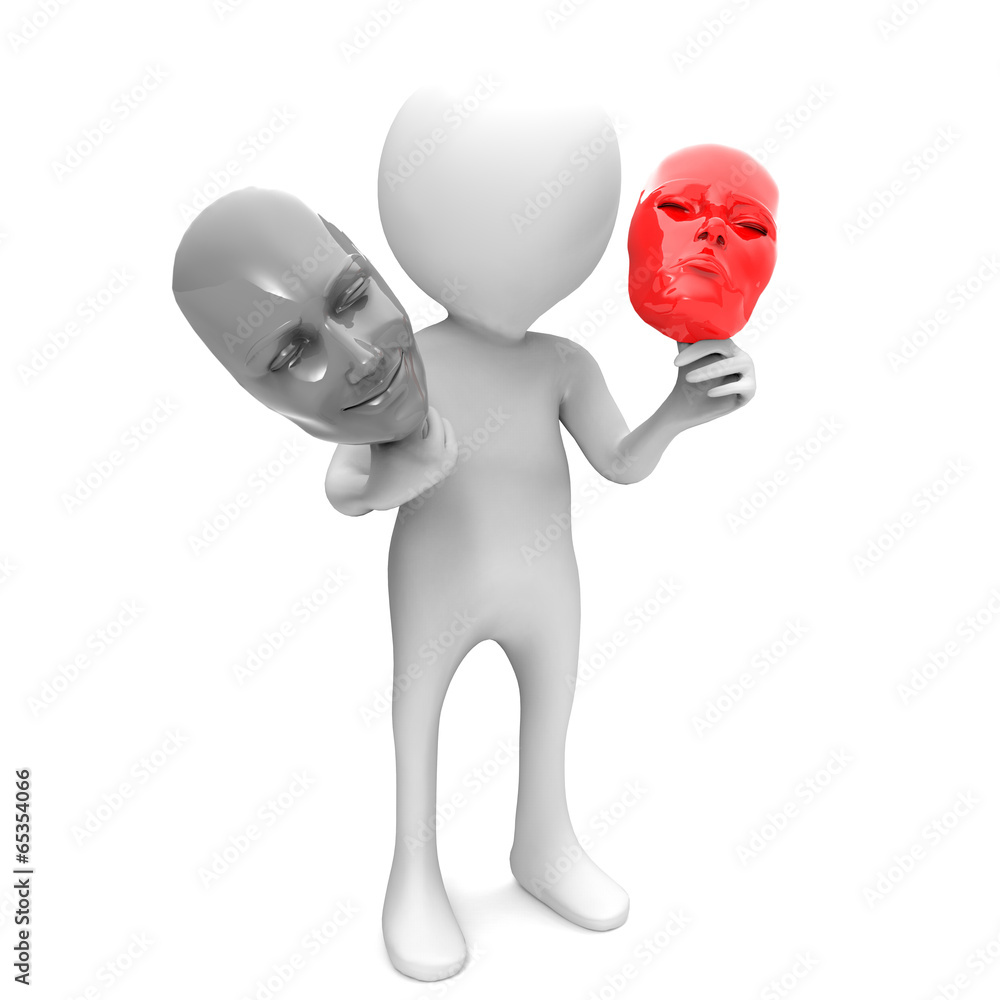 3d man with sad and happy masks Stock Illustration | Adobe Stock
