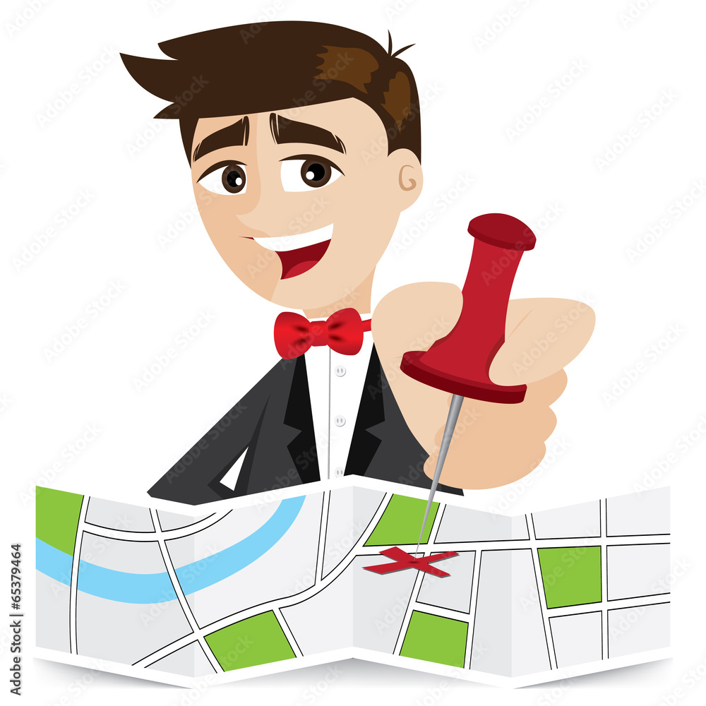 cartoon businessman sticky pin on map Stock Vector | Adobe Stock