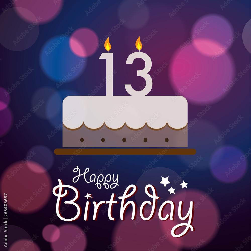 Happy 13th Birthday - Bokeh Vector Background with cake Stock Vector ...