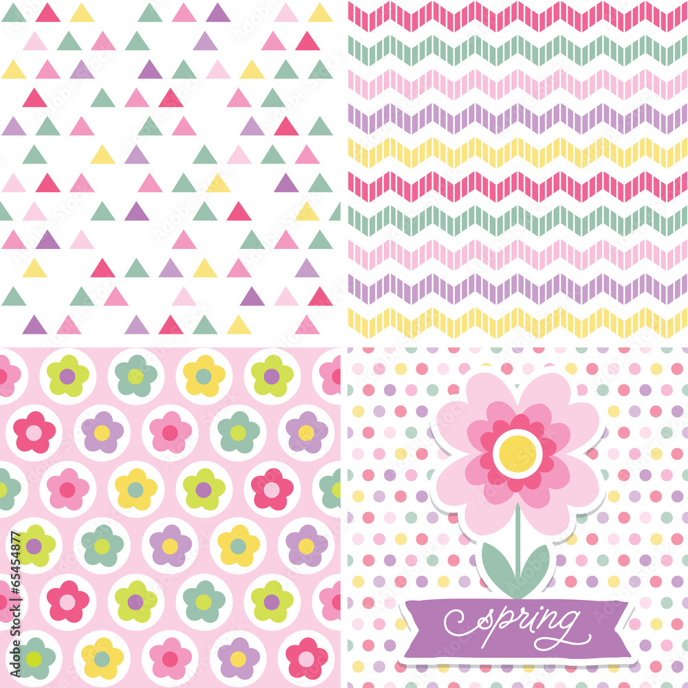 cute seamless spring background patterns Stock Vector | Adobe Stock
