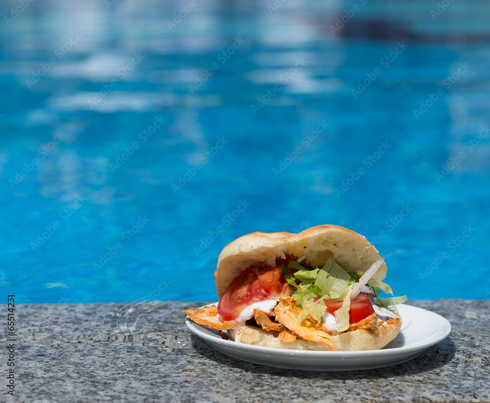 Sandwich near the swimming pool Stock Photo | Adobe Stock