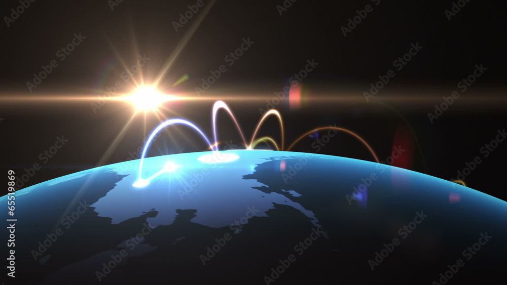 Global network, world map animation. (version with the Sun) loop Stock ...