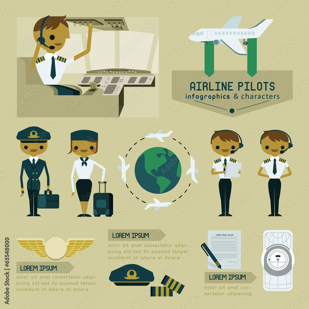 Airline pilot info graphics and characters Stock Vector | Adobe Stock