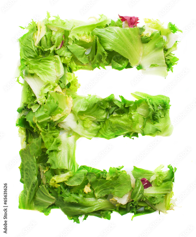 e lettuce letter on a white background Stock Photo | Adobe Stock