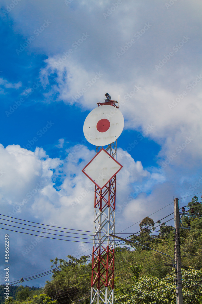 Warning signs for boats .beware the submarine power line under w Stock ...