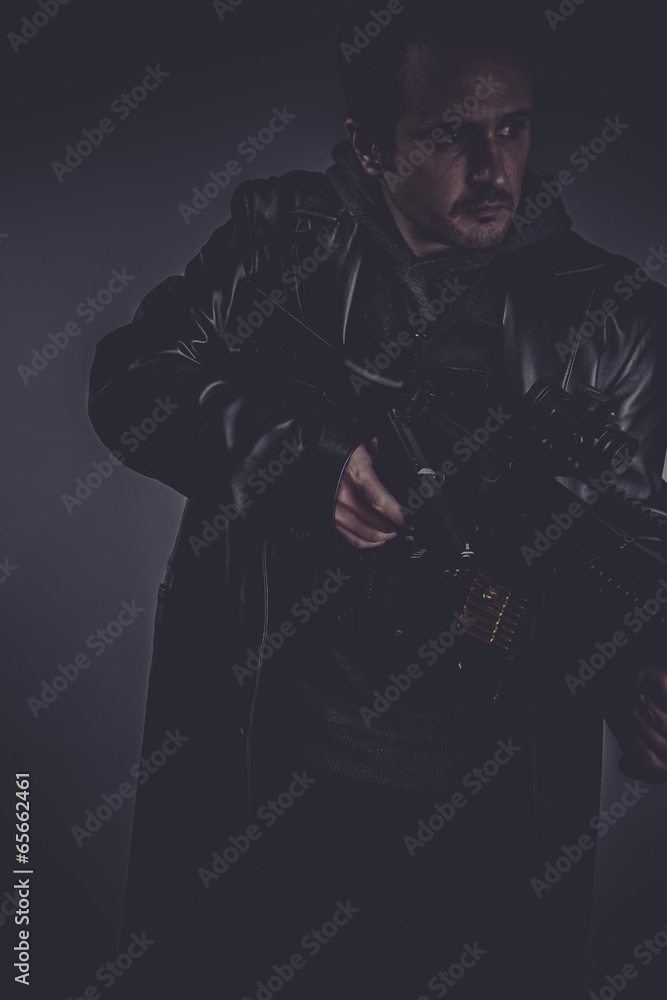Policeman, gangster with gun and pistol Photos | Adobe Stock