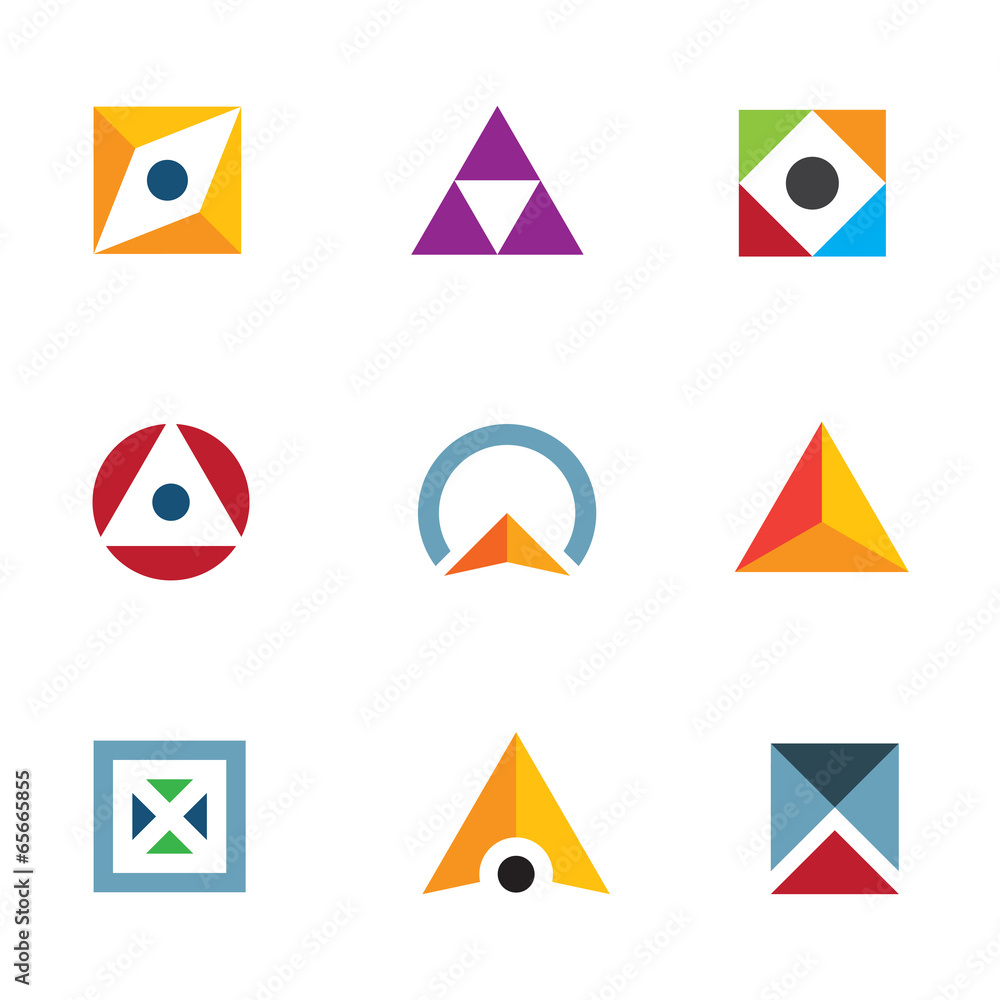 Geometric shape triangle circle and cube combination logo icon Stock ...