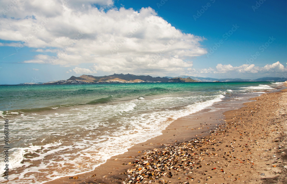 Beautiful beach scenery with an island in the distance Stock Photo ...
