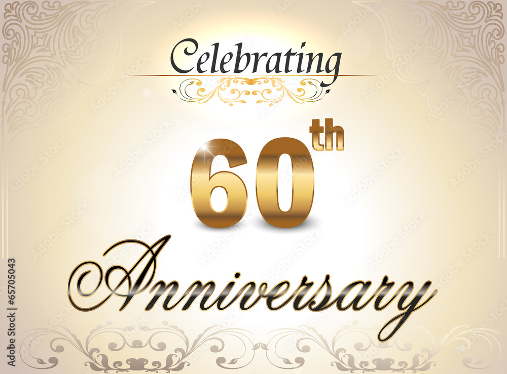 60 year anniversary golden label, 60th anniversary card Stock Vector ...