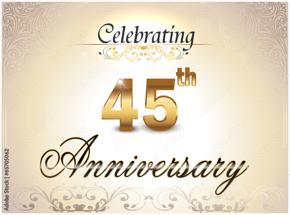 45 year anniversary golden label, 45th anniversary card Stock Vector ...