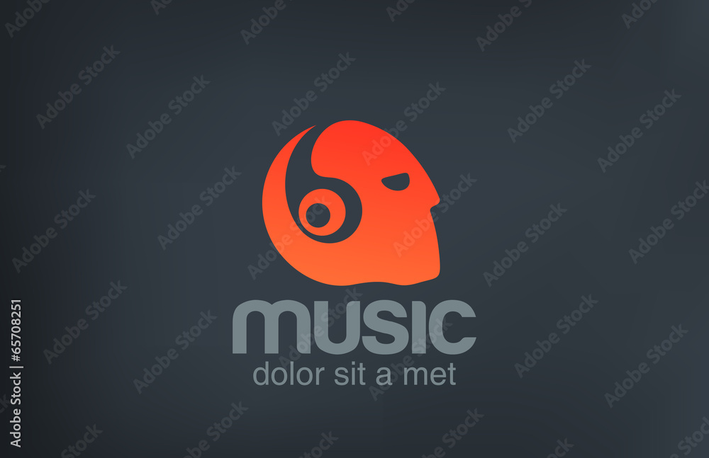 Head with Headphones listening Music vector logo design Stock Vector ...