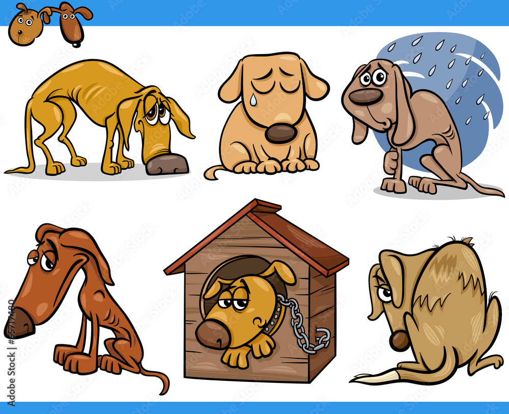 sad stray dogs cartoon illustration set Stock Vector | Adobe Stock