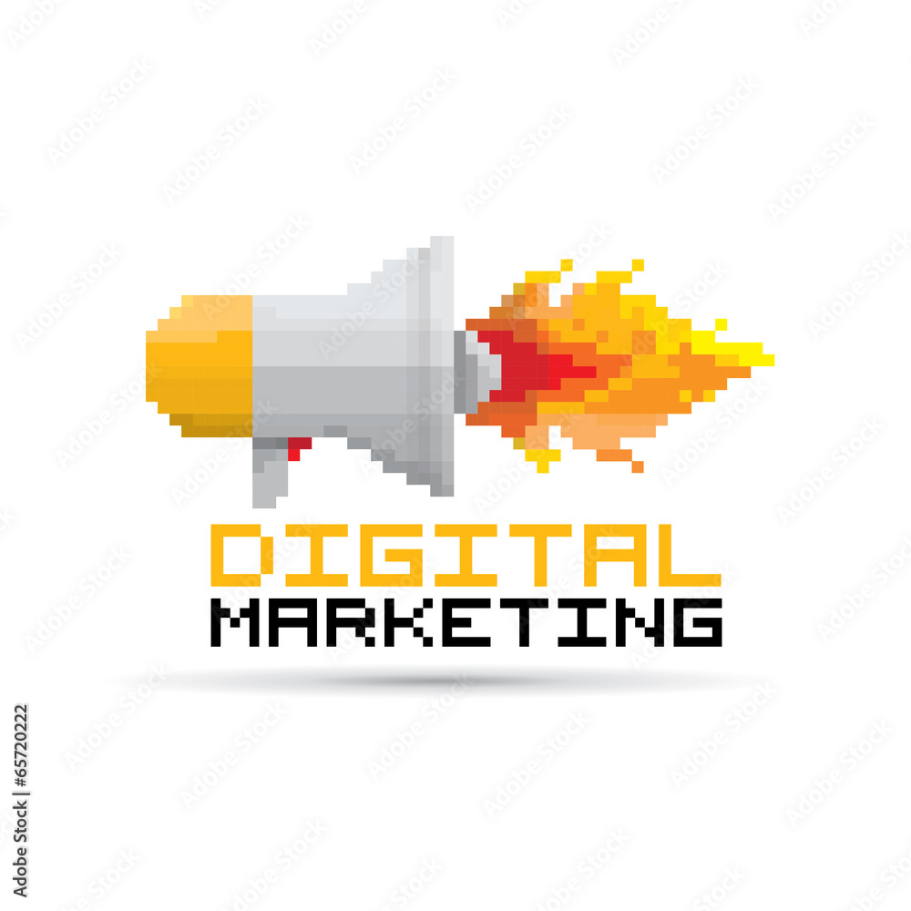 vector flat pixel art megaphone icon with fire Stock Vector | Adobe Stock