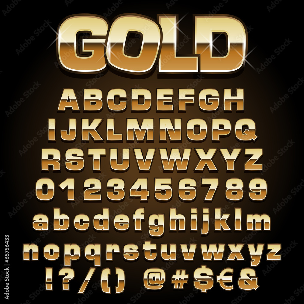 Vector illustration of a gold metal alphabet Stock Vector | Adobe Stock