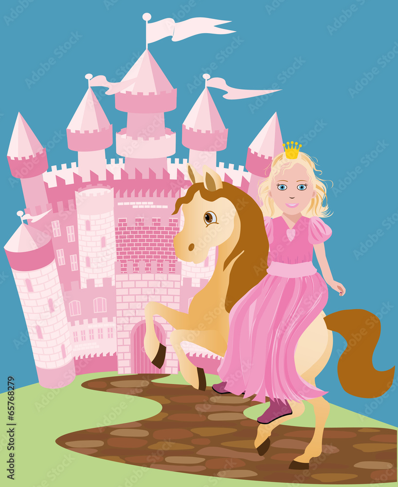 Little cute princess and pony, vector illustration Stock Vector | Adobe ...