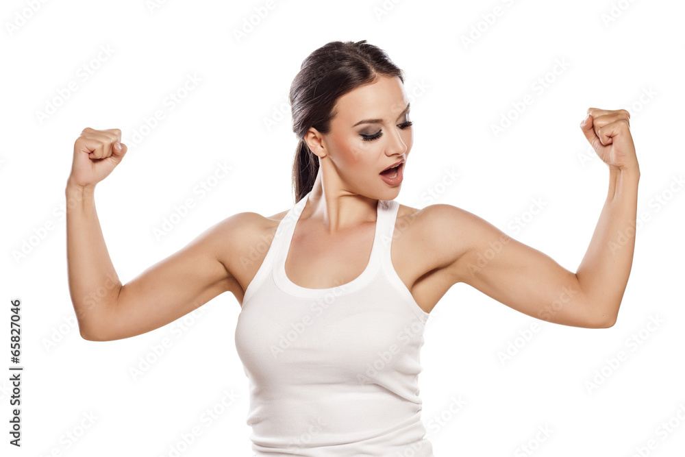 pretty young woman showing her beautiful arms Stock-Foto | Adobe Stock