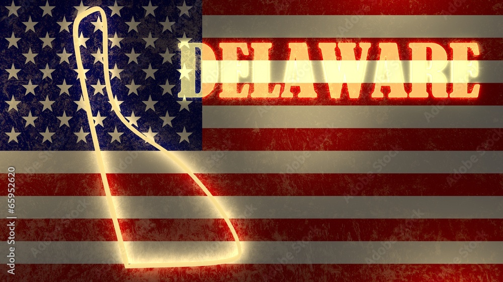 delaware neon outline map of the on national flag backdrop Stock ...