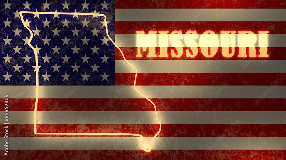 missouri neon outline map of the on national flag backdrop Stock ...