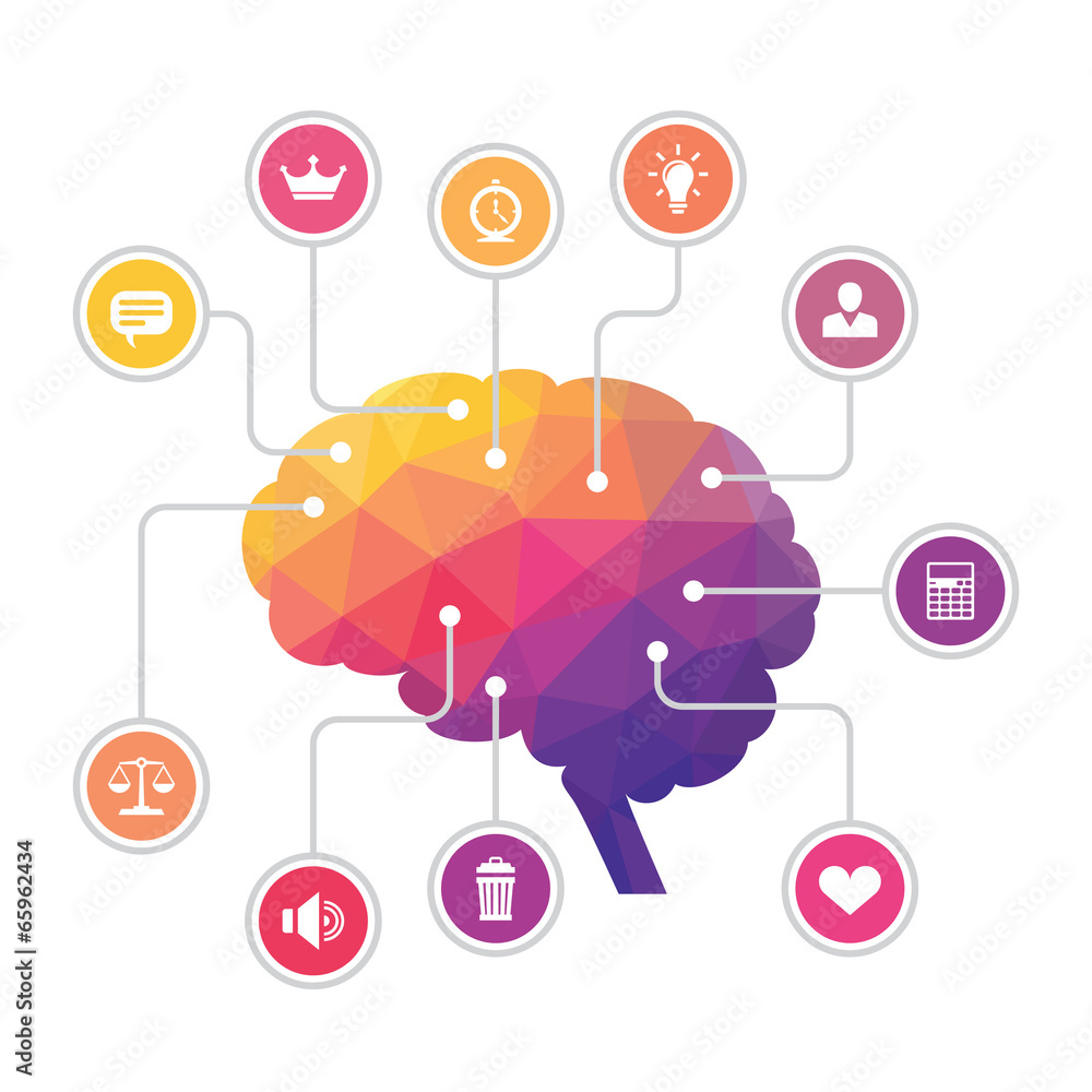 Human Brain - Polygon Infographic Illustration with Icons Stock Vector ...