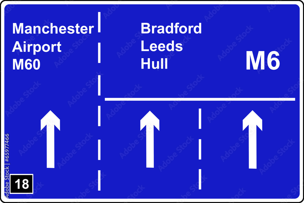 Left hand lane of a motorway leads to another motorway sign Stock ...