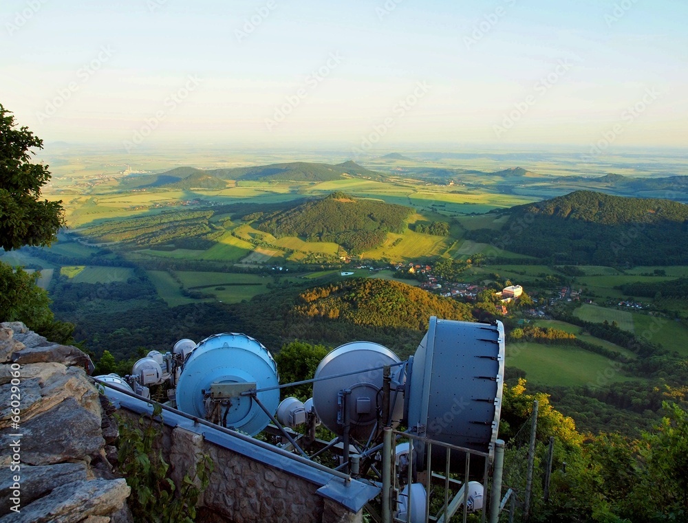 View from tower of meteorological observatory with many antennas Stock ...