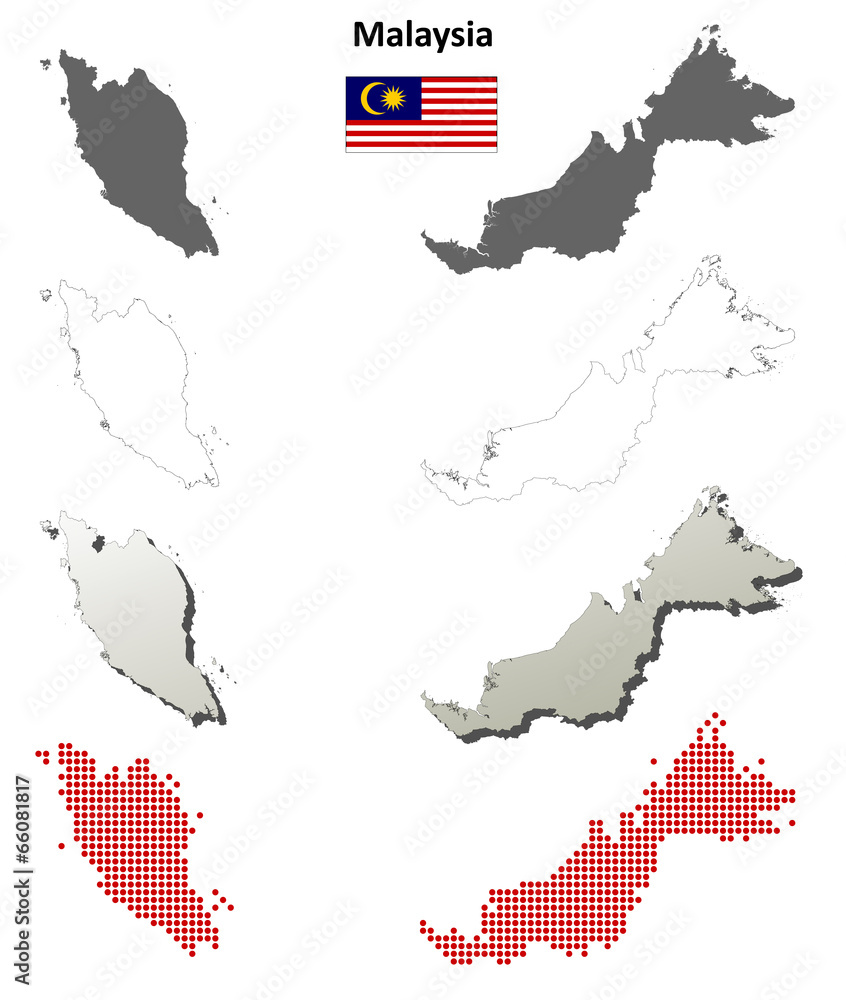 Malaysia blank outline map set Stock Vector | Adobe Stock