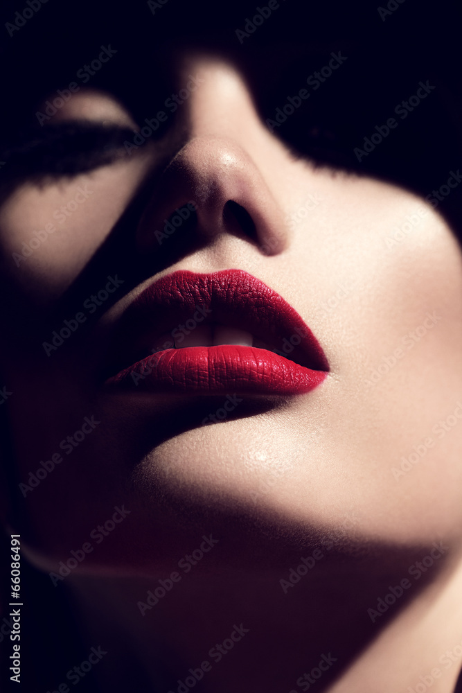 Beautiful young model with red lips. Gorgeous Face. Stock Photo | Adobe ...