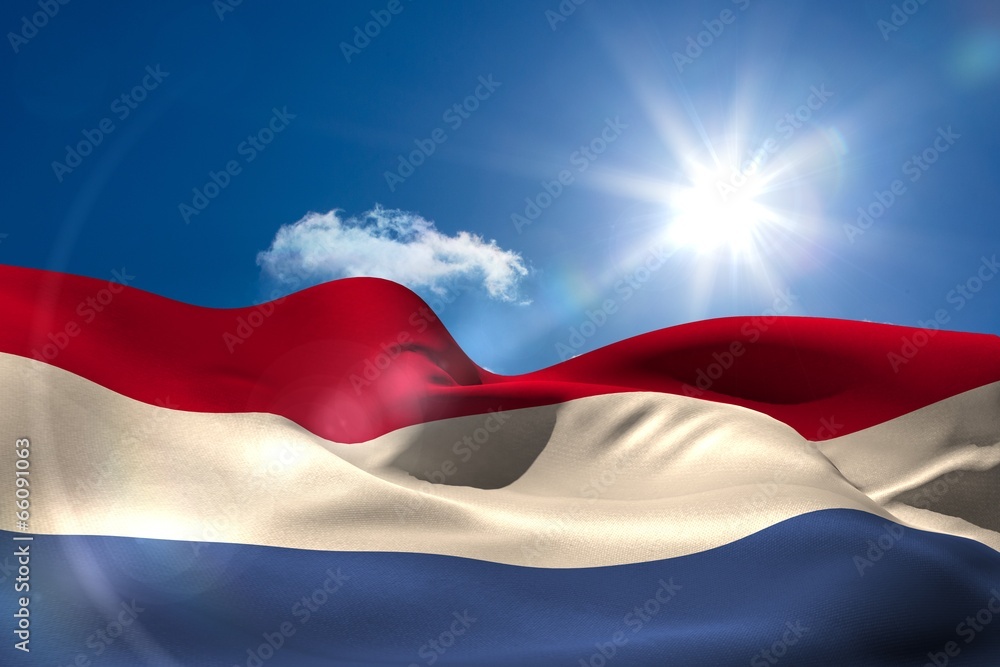 Dutch national flag under sunny sky Stock Photo | Adobe Stock