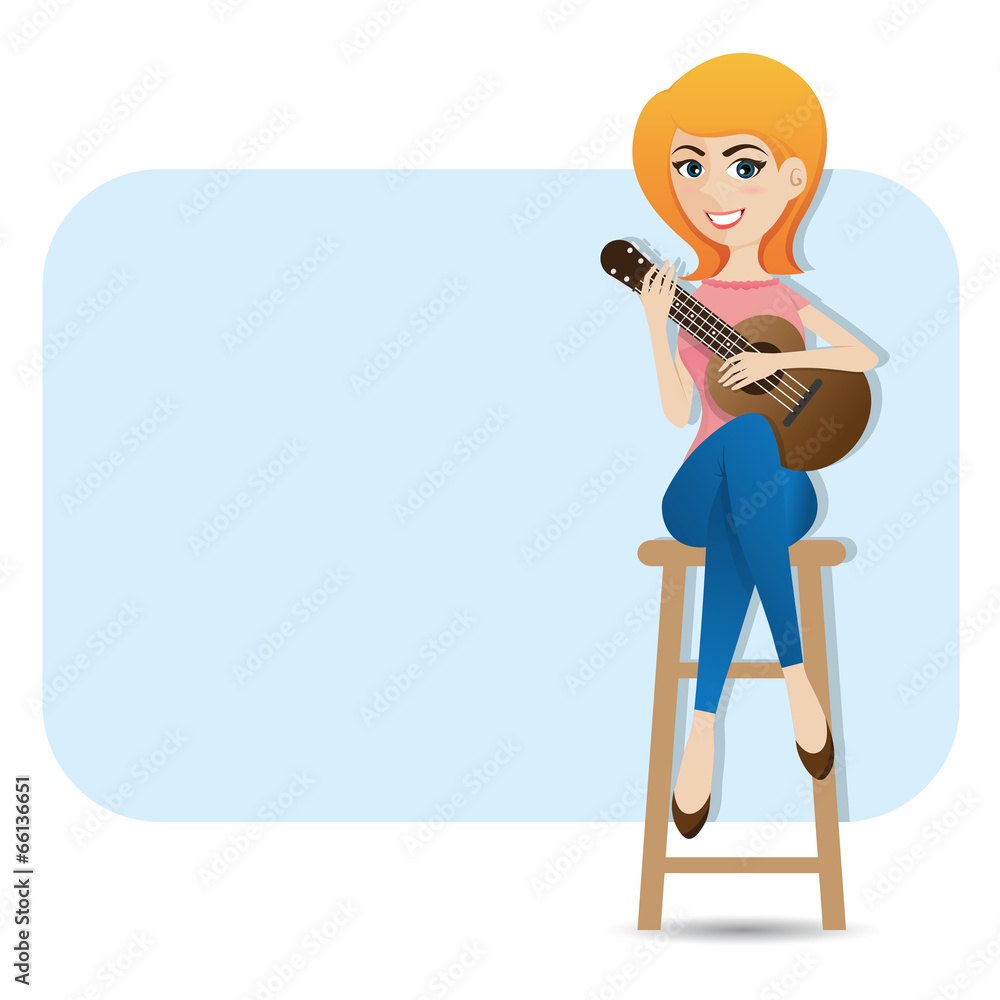 cartoon smart girl playing ukulele Stock Vector | Adobe Stock