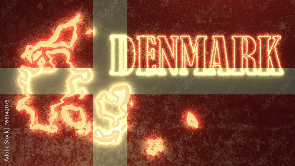 neon shining outline map of denmark on flag backdrop Stock Illustration ...