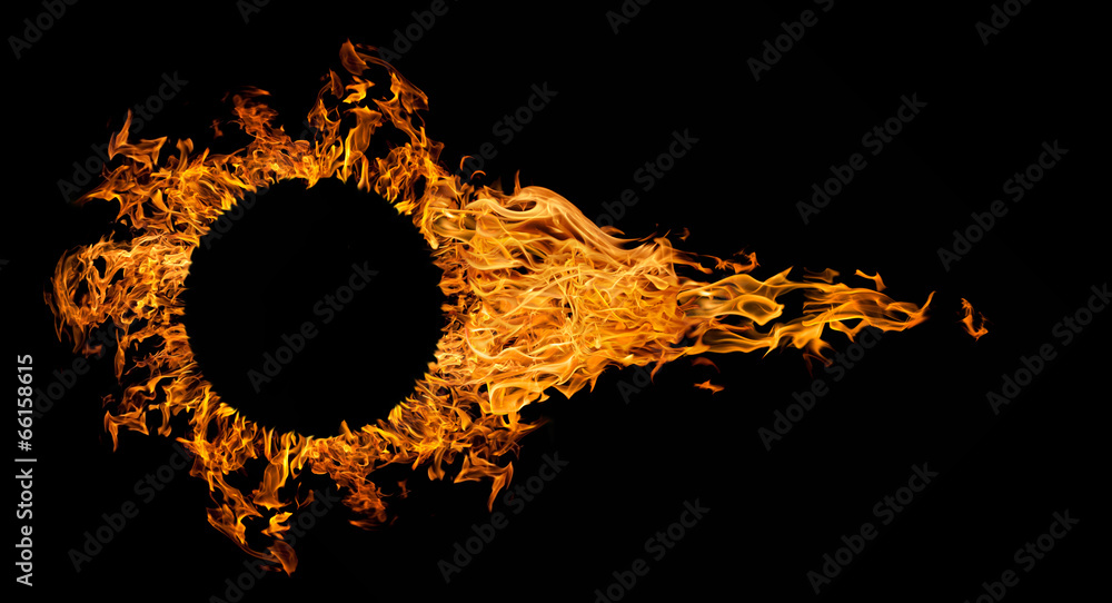 fireball with circle frame isolated on black Stock Photo | Adobe Stock