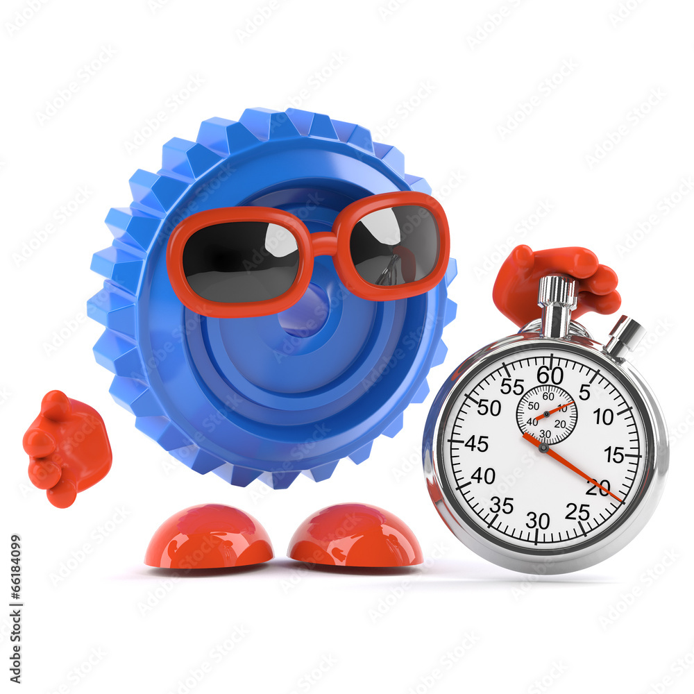 3d Plastic cog with stopwatch Stock Illustration | Adobe Stock