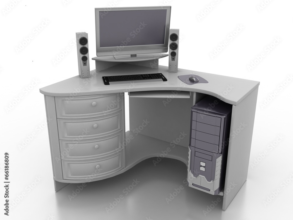 PC table 3-d model on a white background in 3-d visualization Stock ...