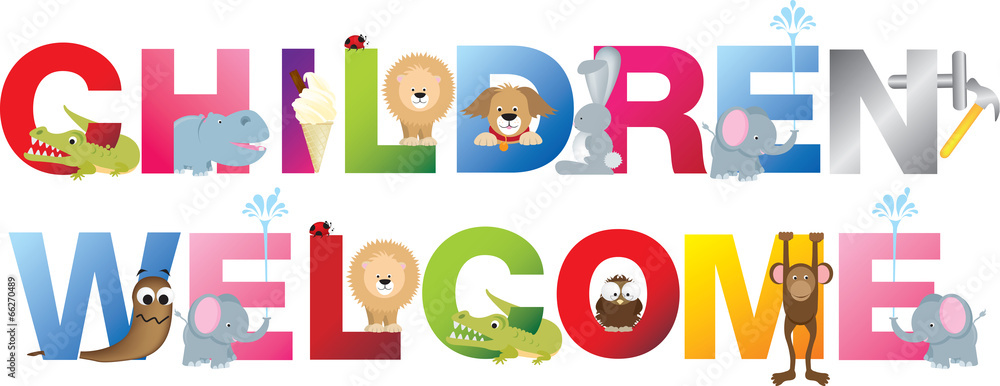 children welcome sign in childrens alphabet typeface Stock Vector ...
