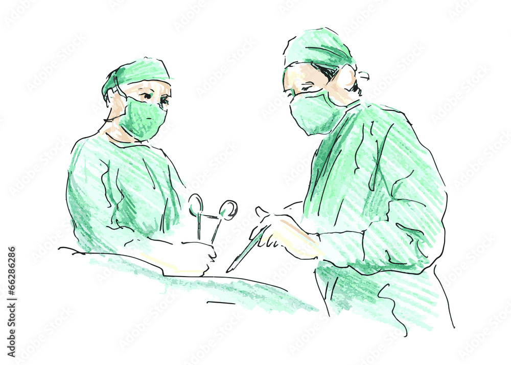 Colored sketch two doctors operating. Vector illustration vector de ... Colored sketch two doctors operating. Vector illustration vector de ...