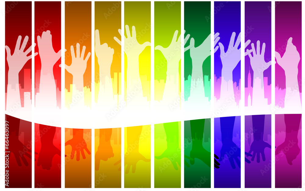 colorful raising hands, vector Stock Vector | Adobe Stock