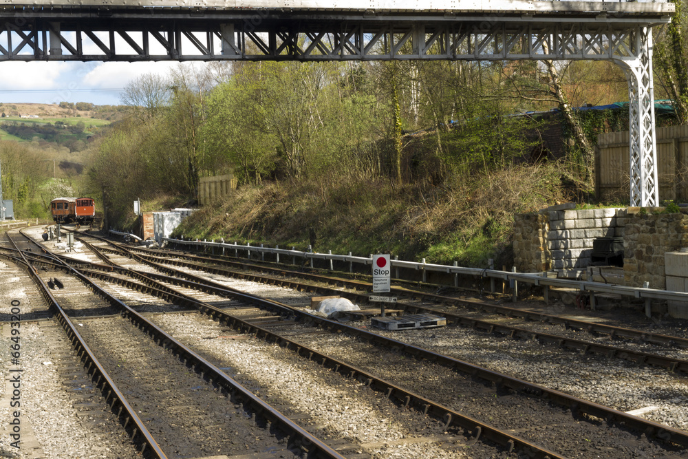 Iron railway tracks converging on the North Yorkshire Moors Rail Stock ...