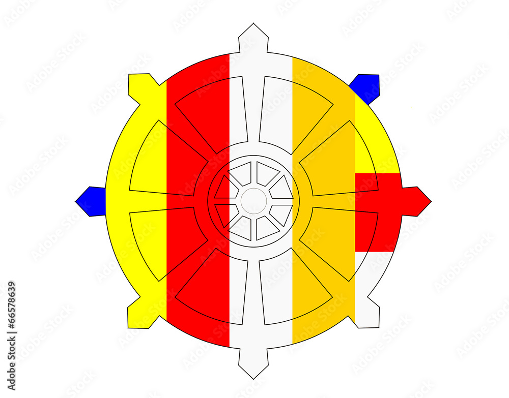 Dharma Wheel With Buddhist Flag’s Colours Stock Illustration | Adobe Stock