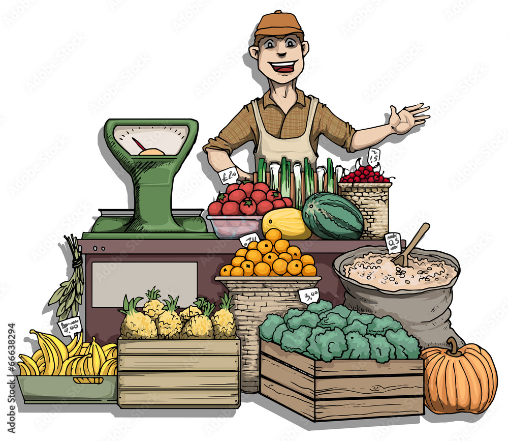 Fruit and vegetable stall Stock Vector | Adobe Stock