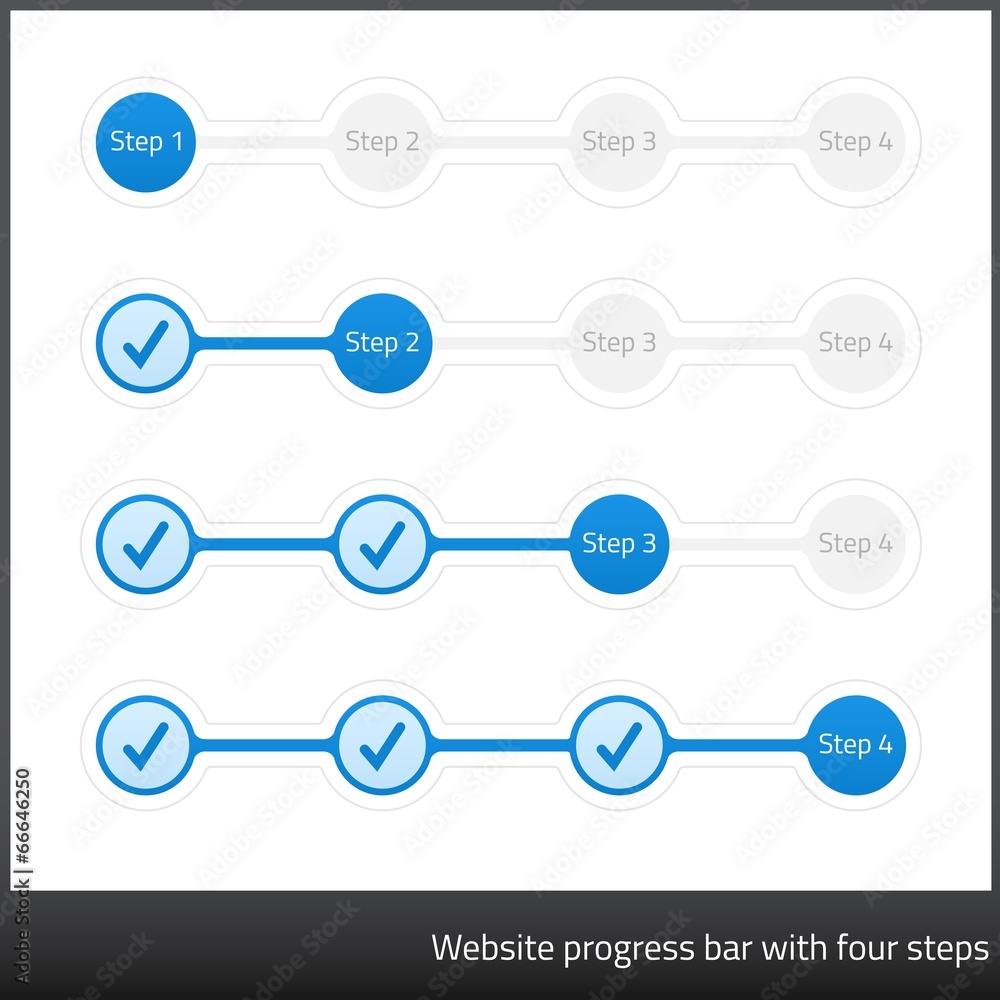 Blue website progess bar with four steps Stock Vector | Adobe Stock