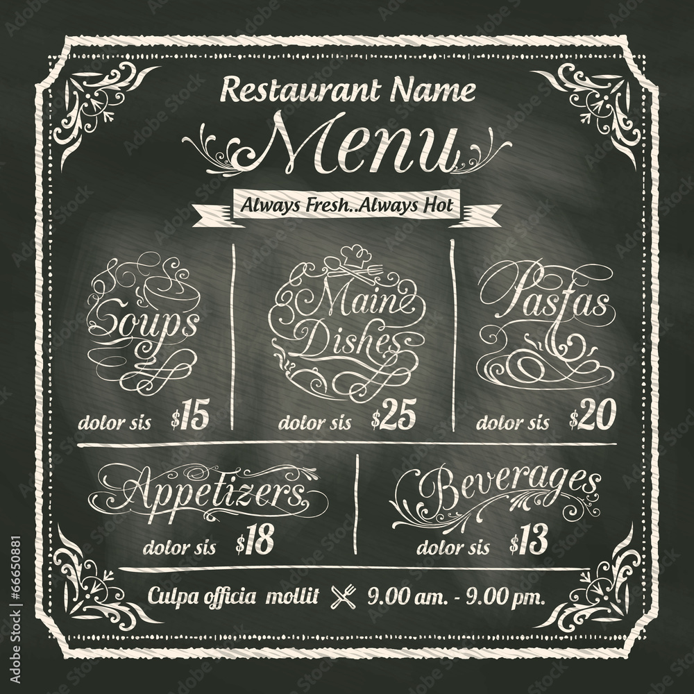 Restaurant Food Menu Design with Chalkboard Background Stock Vector ...