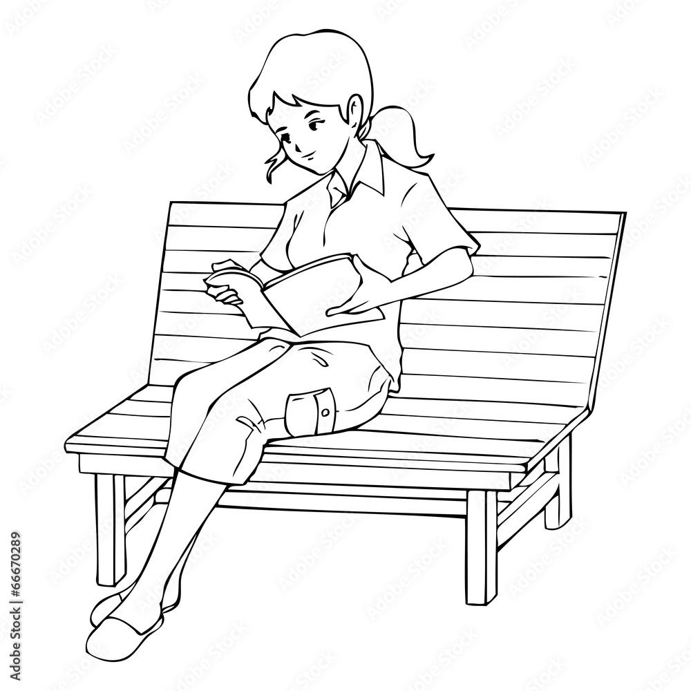 Girl Sitting Drawing Bench