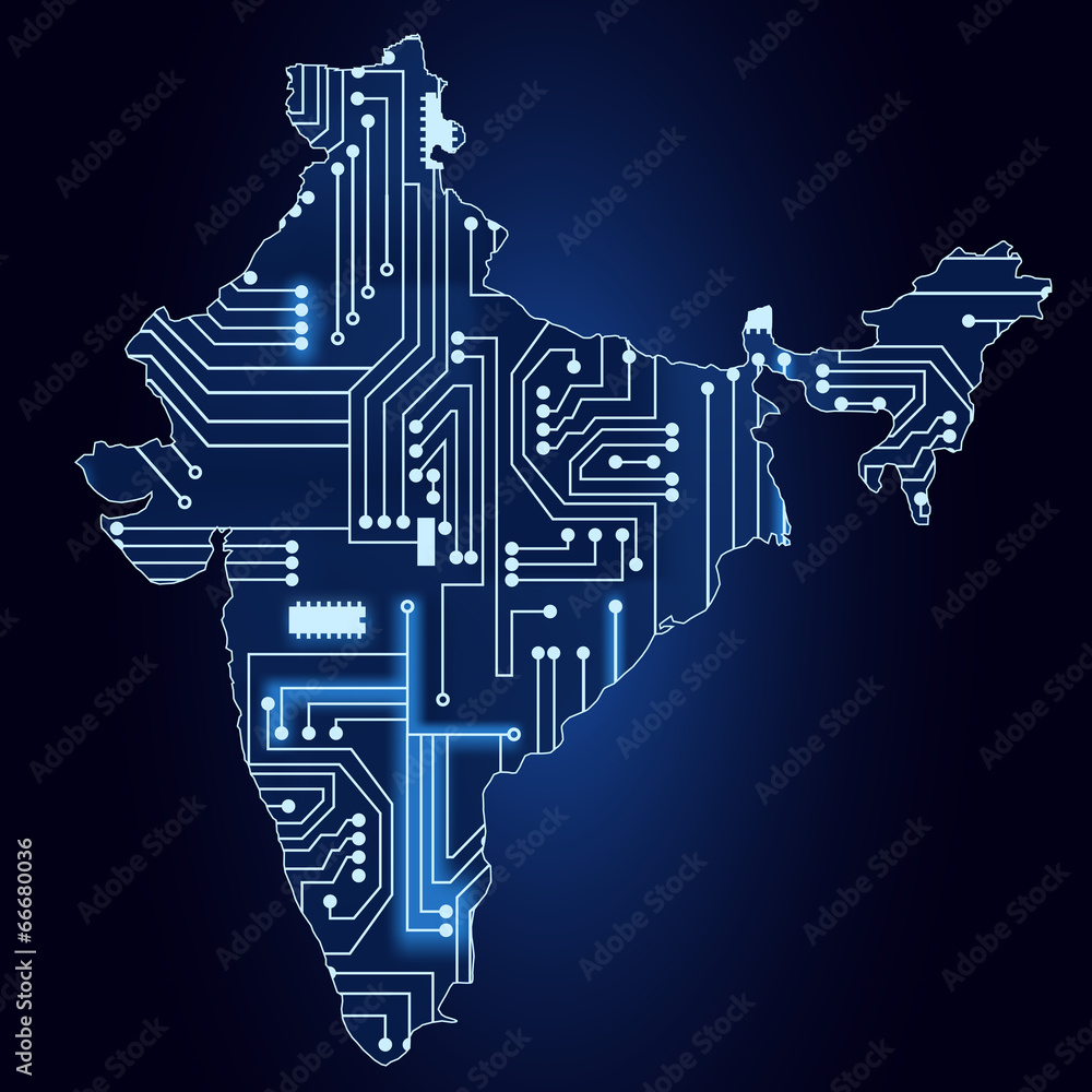 Map of India with electronic circuit Stock Vector | Adobe Stock