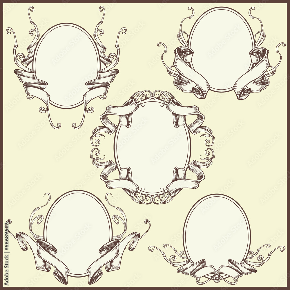 Ribbon frame and border ornaments set 03 Stock Vector | Adobe Stock